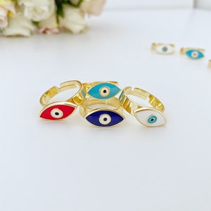 Adjustable Gold Evil Eye Ring, Stylish Gold Stackable Ring, Greek Evil ...