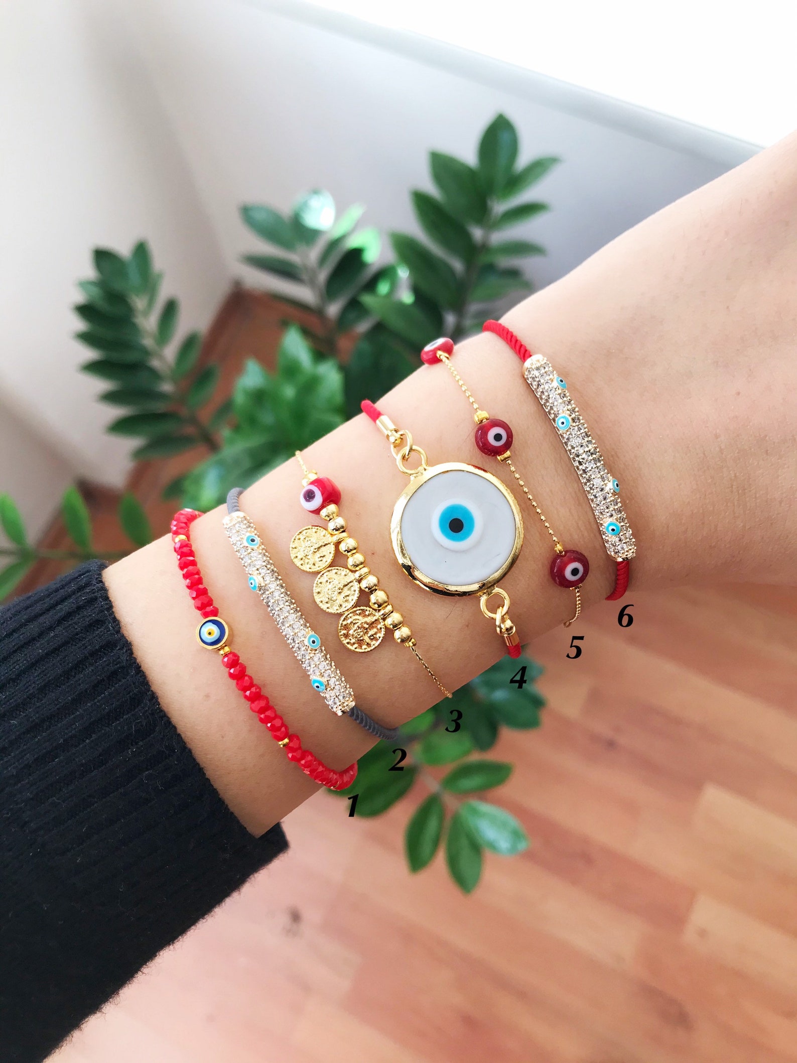 Red Greek Evil Eye Bracelet, Murano Glass Evil Eye Bracelet, Adjustable ...