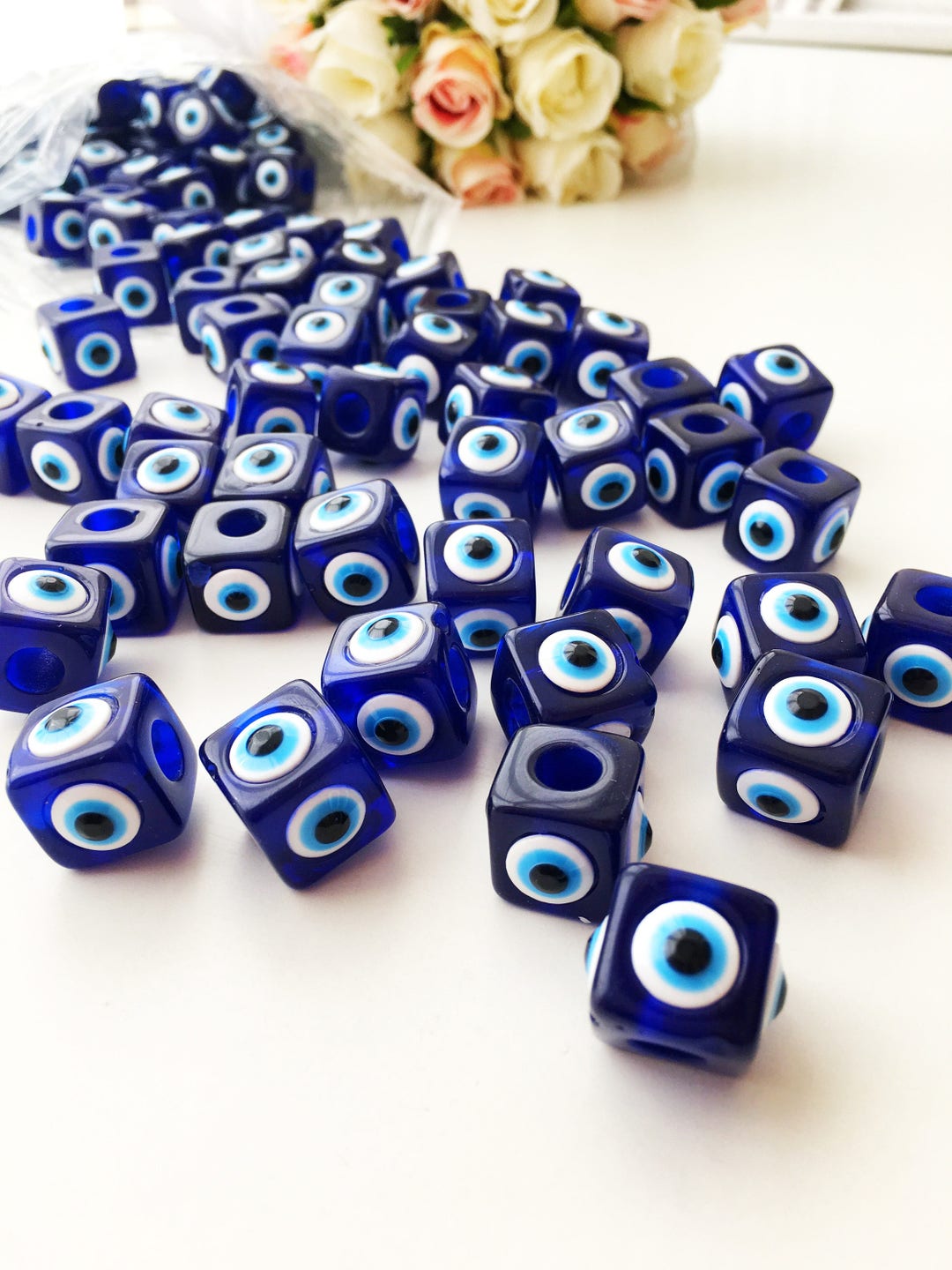 Blue Evil Eye Connector Beads, 5 to 100 Square Evil Eye Charms, Evil ...