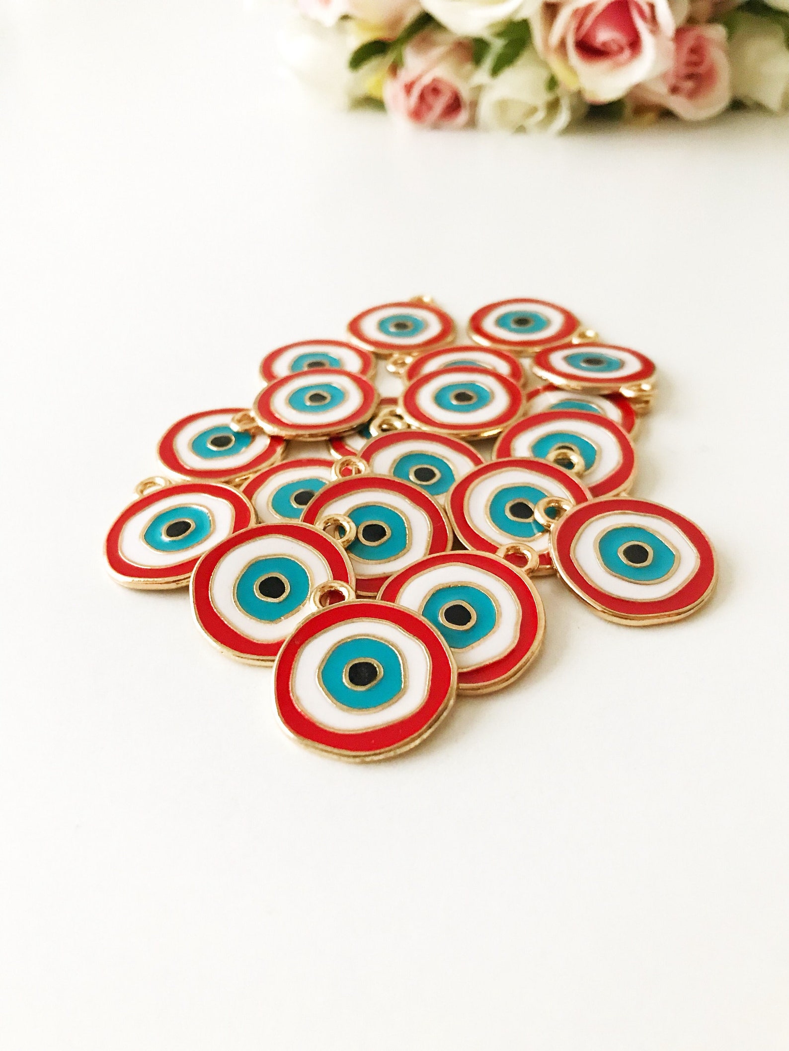 Gold Plated Evil Eye Necklace Charm, Enamel Eye Pendant for Good Luck ...