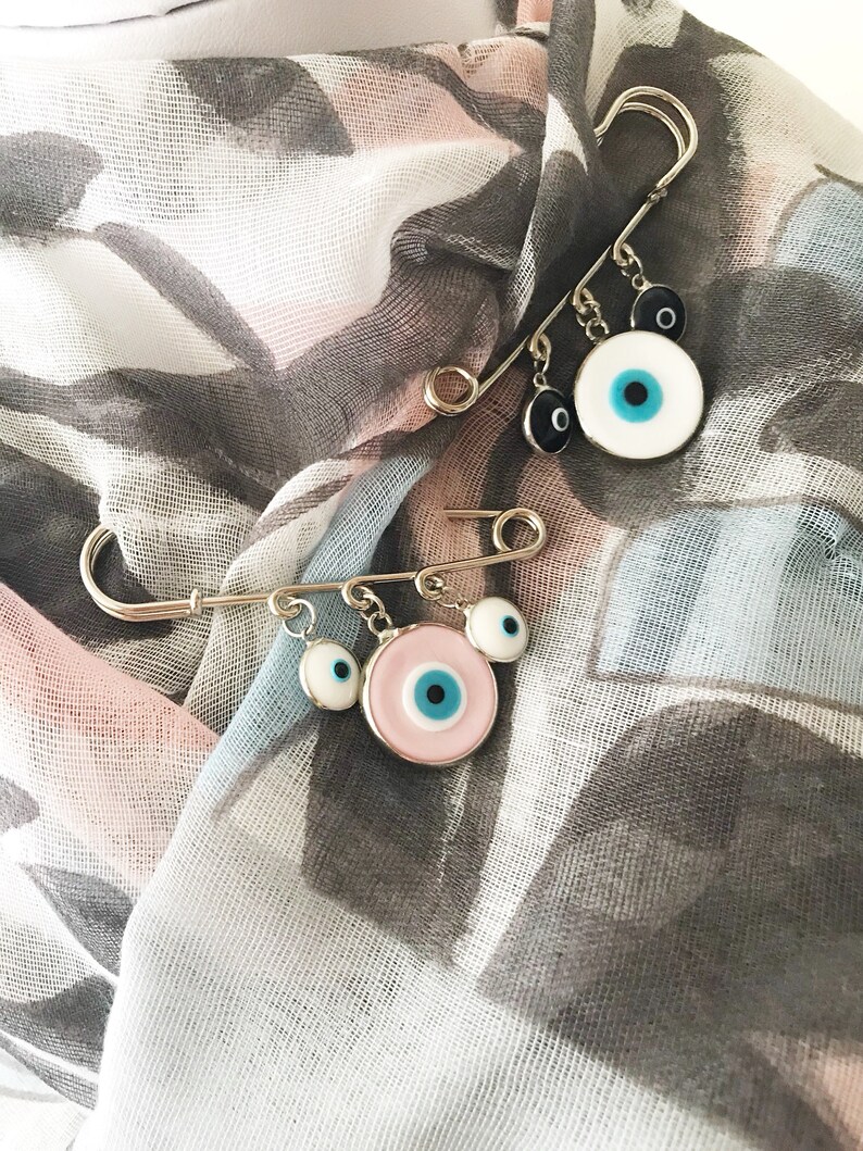 Murano Glass Evil Eye Bead Safety Pin, Silver Evil Eye Brooch ...