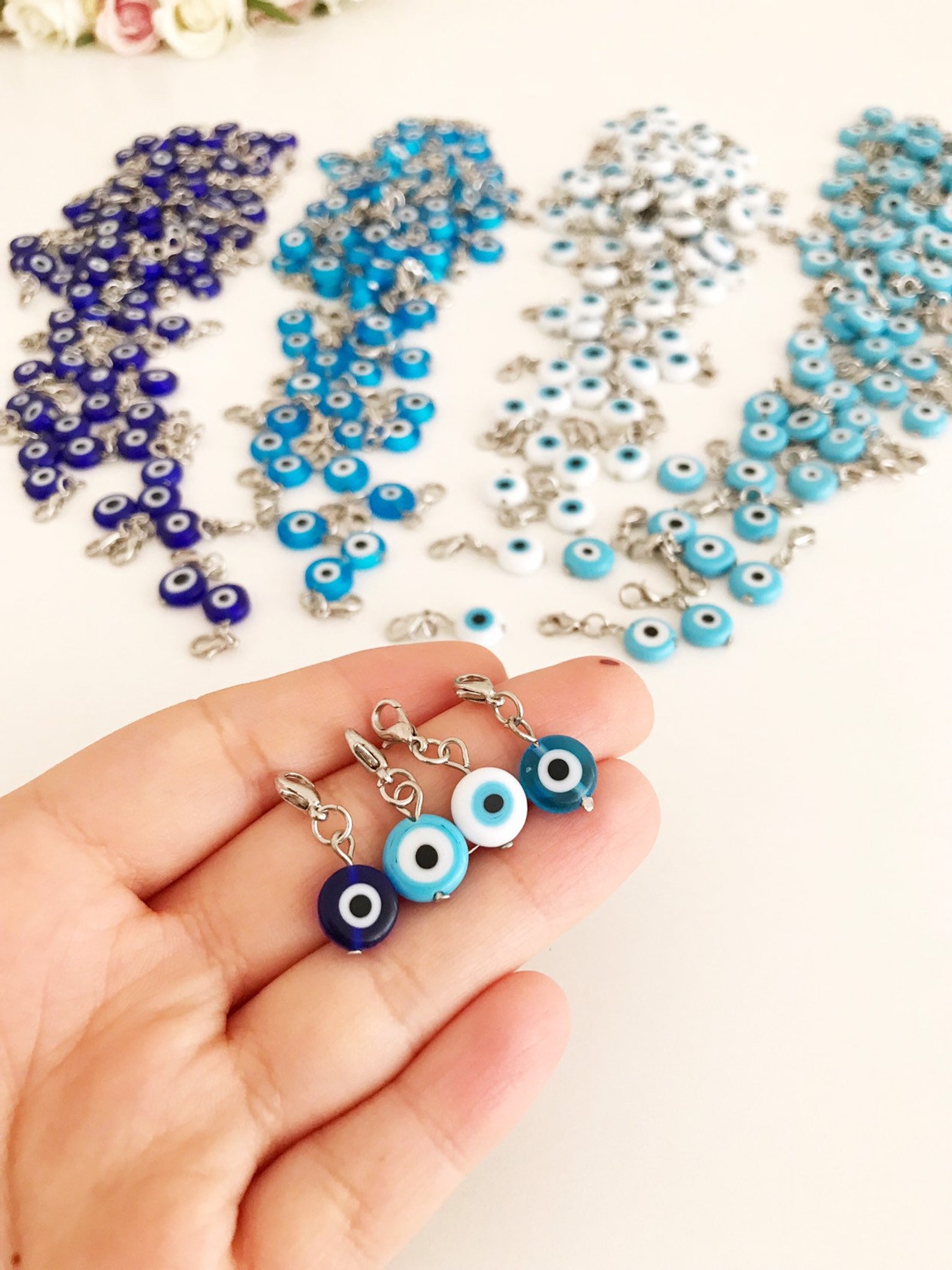 Evil Eye Charm, Silver Evil Eye Charm With Lobster Clasp, 10mm Evil Eye ...