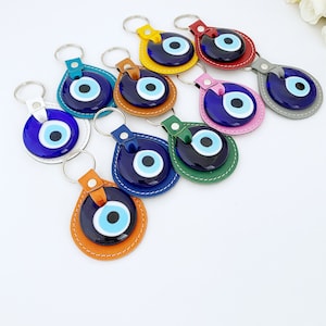 Blue Evil Eye Keychain, Leather Keychain, Evil Eye Keyring, Turkish ...