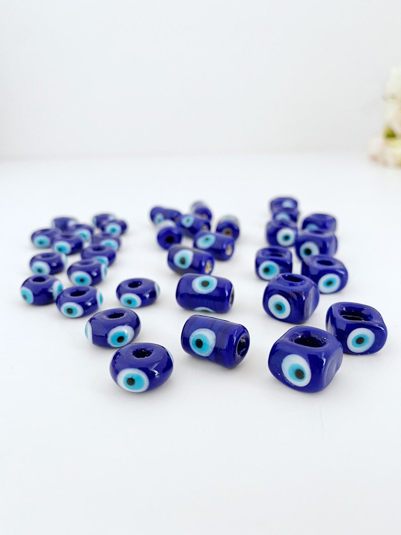 Blue Glass Evil Eye Beads, BULK Murano Beads, Cube Tube Round Shape ...