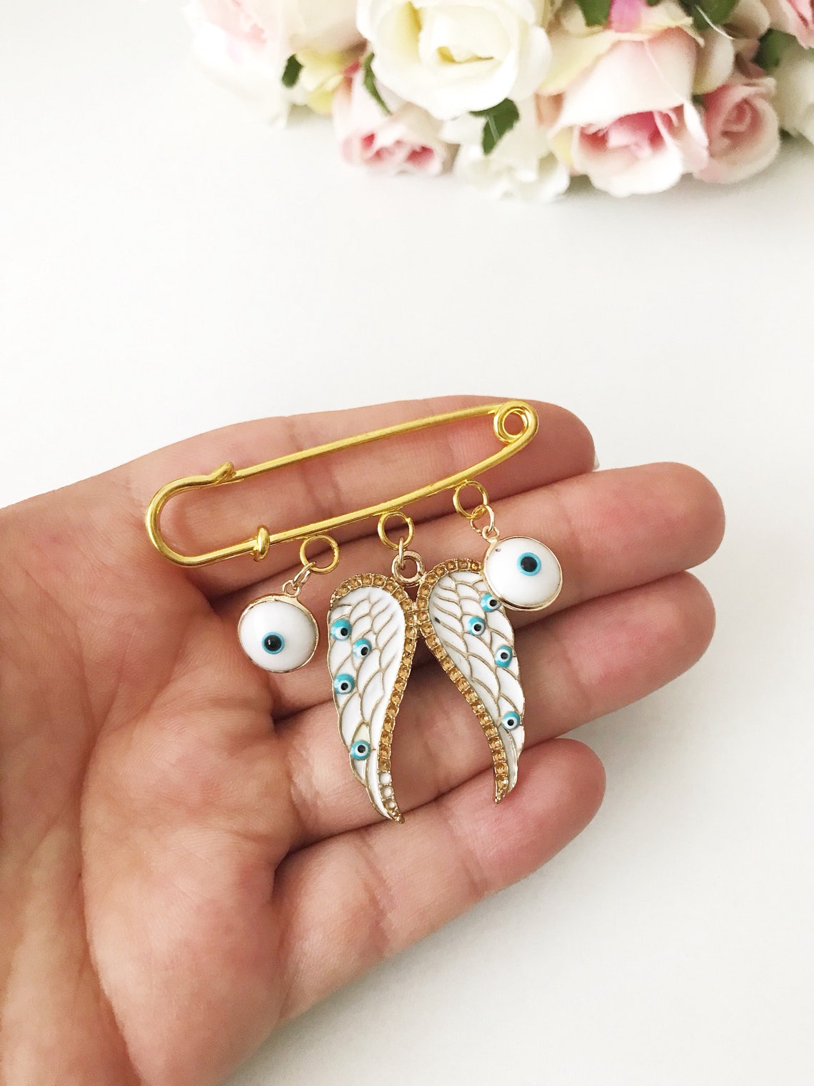 Evil Eye Safety Pin Angel Wing Safety Pin Gold Evil Eye | Etsy