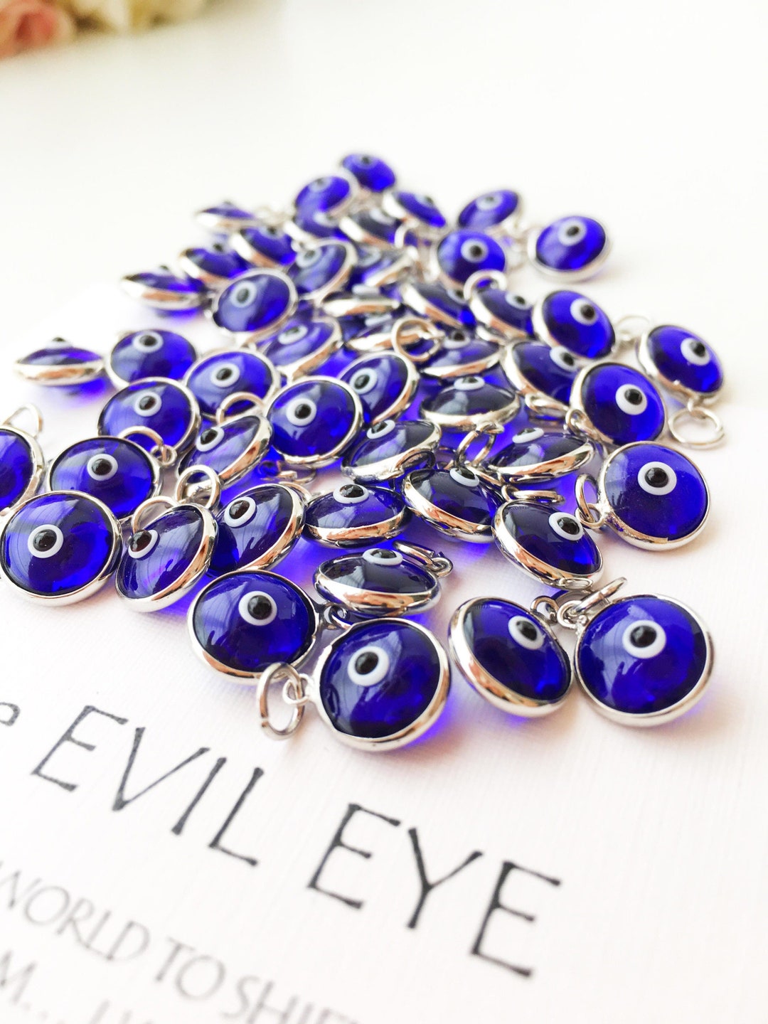 Blue Evil Eye Bead and Charm, Turkish Evil Eye Jewelry DIY, Glass Evil ...