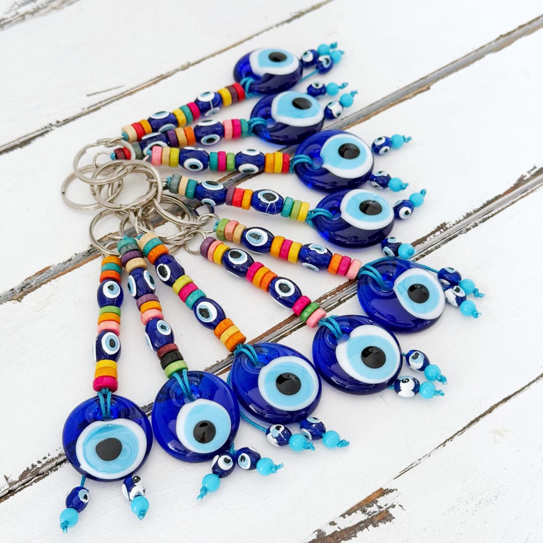 Blue Evil Eye Keychain, Glass Evil Eye Bag Charm, Good Luck Keyring ...