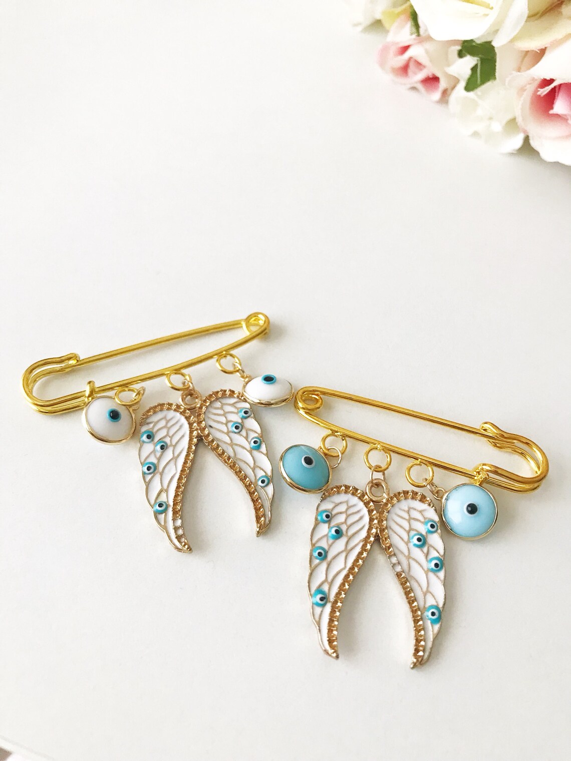 Evil Eye Safety Pin Angel Wing Safety Pin Gold Evil Eye | Etsy