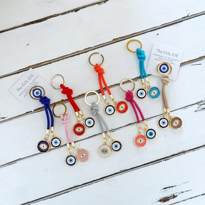 Handmade Turkish Evil Eye Keychain: Blue Nazar Charm With Colorful ...