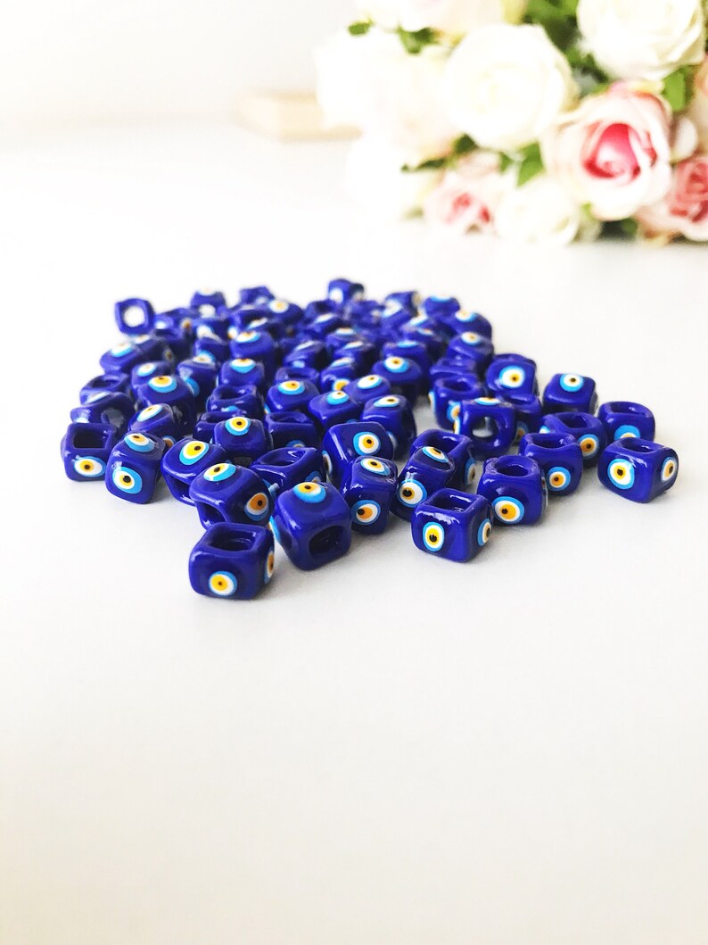 Evil Eye Charm Blue Glass Evil Eye Beads Cube Evil Eye - Etsy