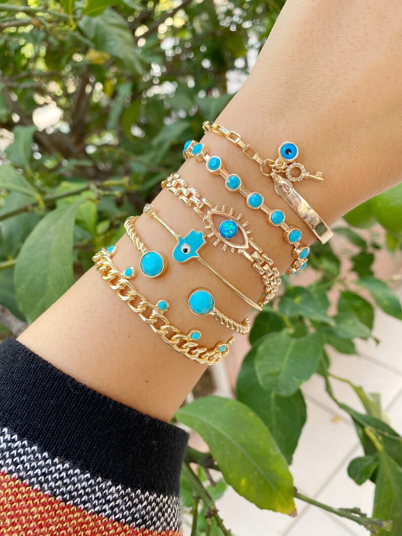 Gold Link Chain Bracelet Evil Eye Bracelet Blue Evil Eye | Etsy