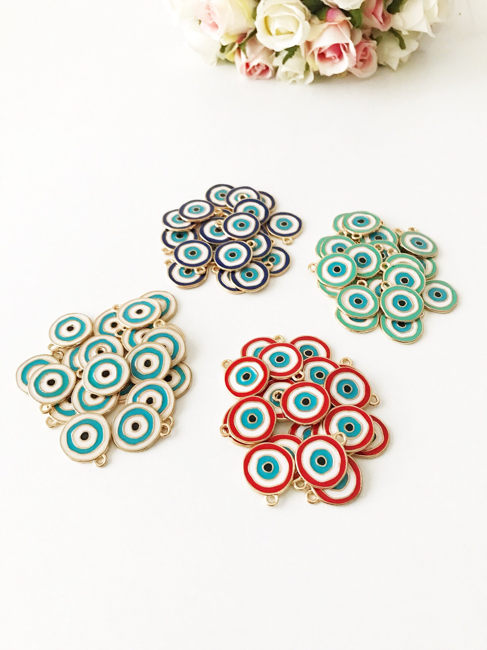 Gold Plated Evil Eye Necklace Charm, Enamel Eye Pendant for Good Luck ...