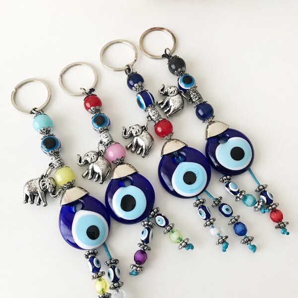 Elephant Evil Eye Keychain - Etsy