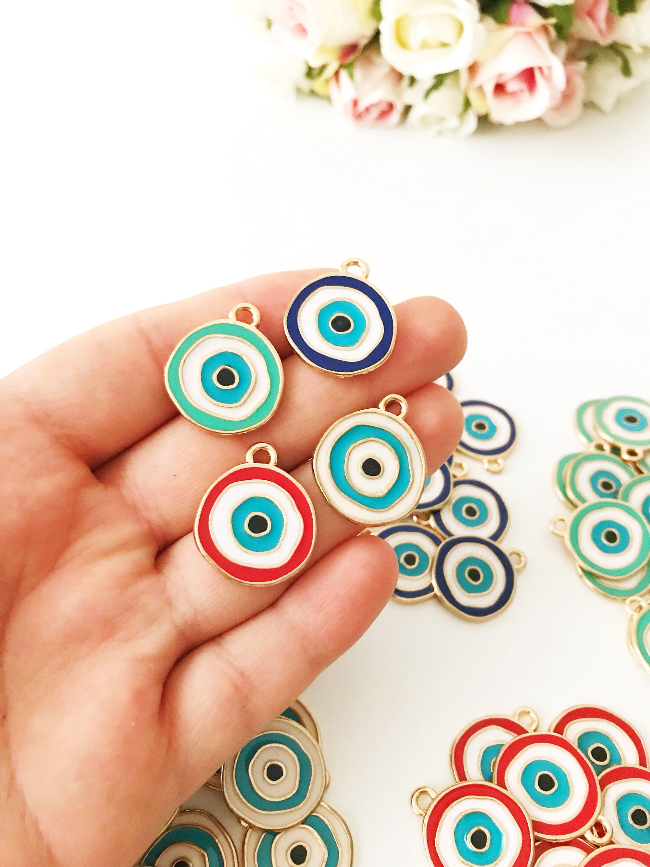 Gold Plated Evil Eye Necklace Charm, Enamel Eye Pendant for Good Luck ...