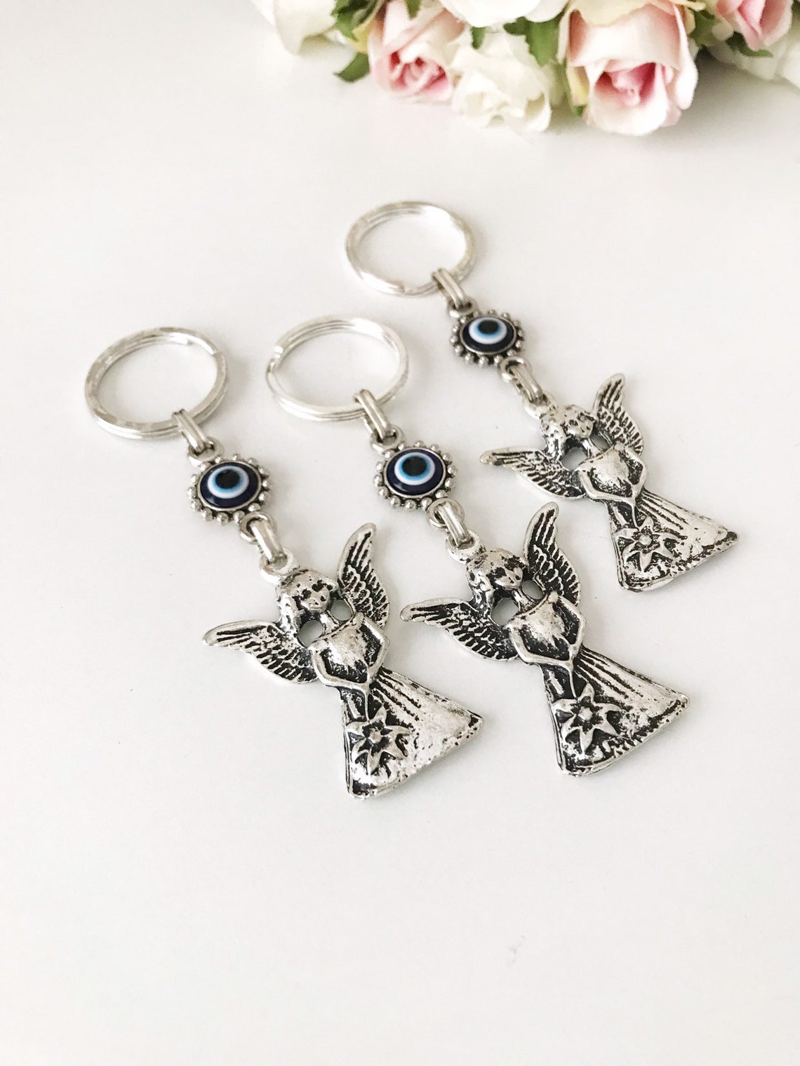 Silver Evil Eye Keychain Angel Keychain Good Luck Keychain | Etsy