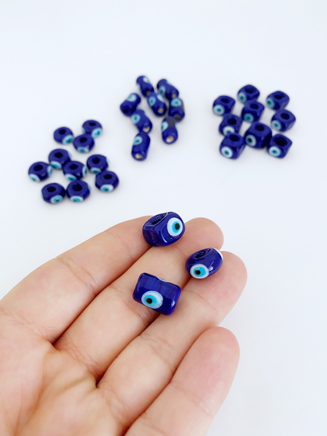 Blue Glass Evil Eye Beads, BULK Murano Beads, Cube Tube Round Shape ...