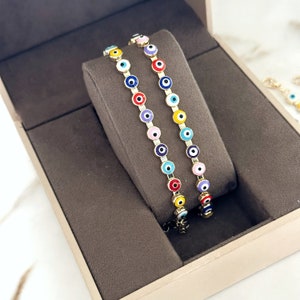 Rainbow Evil Eye Bracelet Gold Link Chain Bracelet Lucky - Etsy