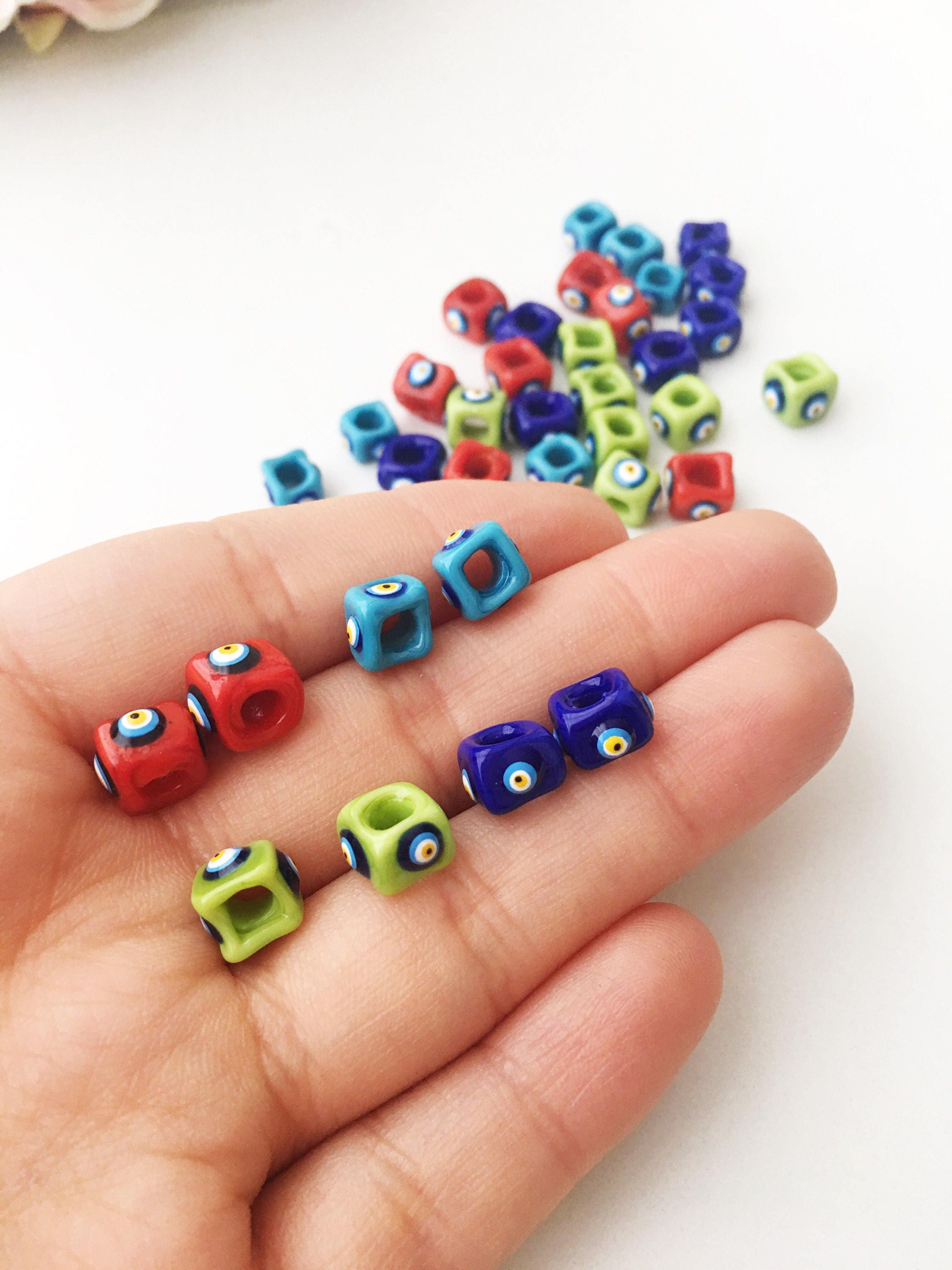 Evil Eye Charm Blue Glass Evil Eye Beads Cube Evil Eye - Etsy