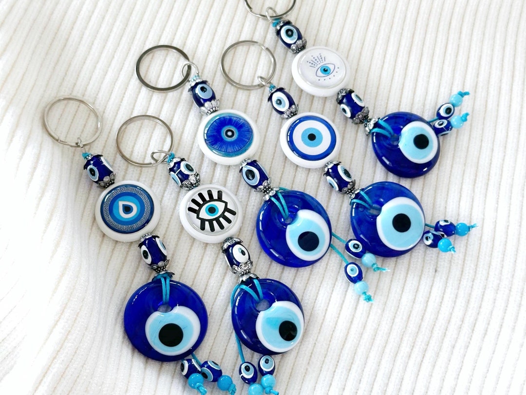 Blue Evil Eye Keychain Handmade, Evil Eye Keychain Favors Gift, Glass ...