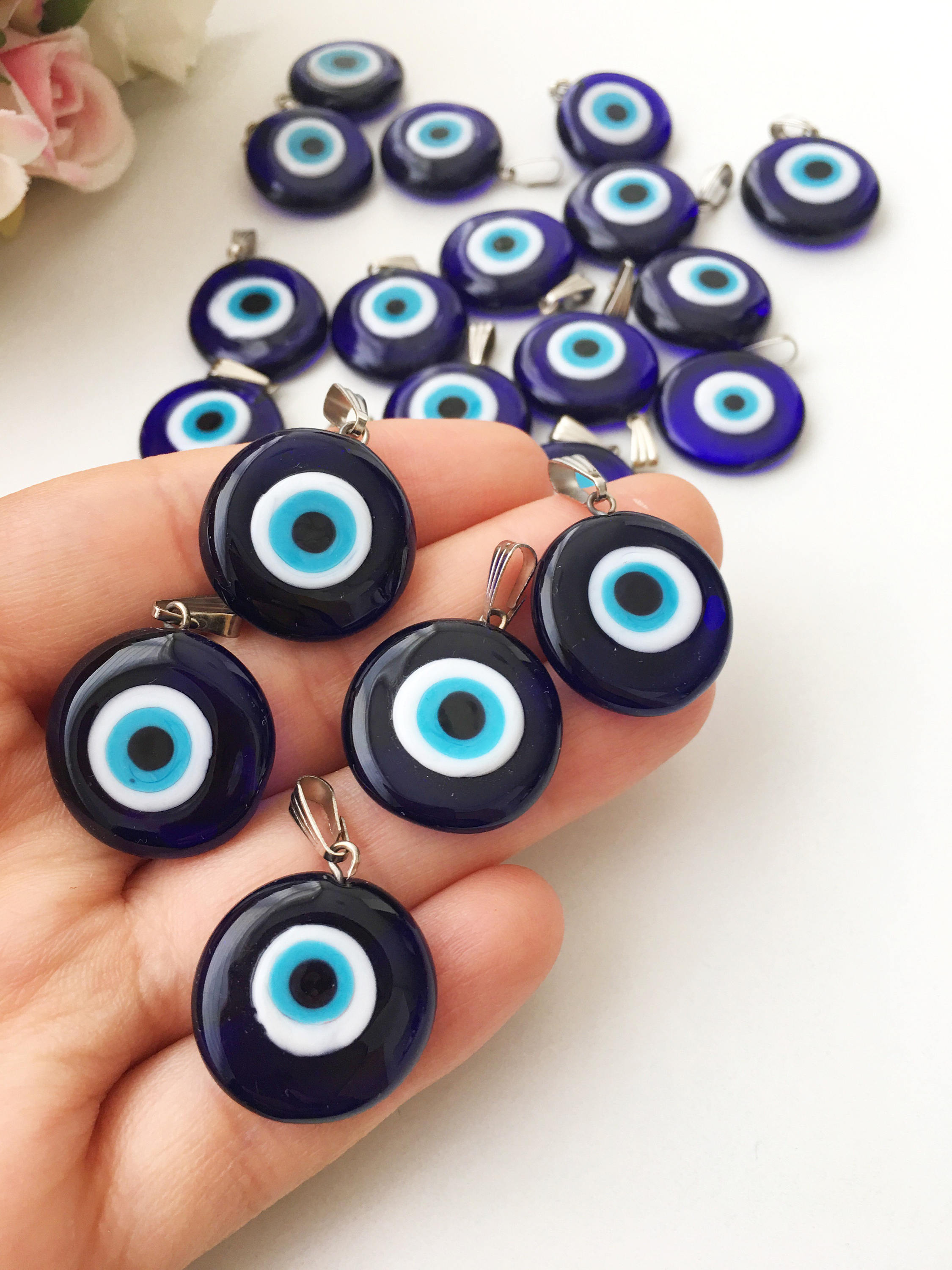 Evil Eye Beads Blue Evil Eye Charm Murano Glass Beads Evil - Etsy