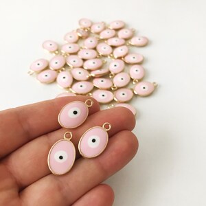 Set of 5 Evil Eye Charms, Gold Evil Eye Pendant, Enamel Beads, Blue ...