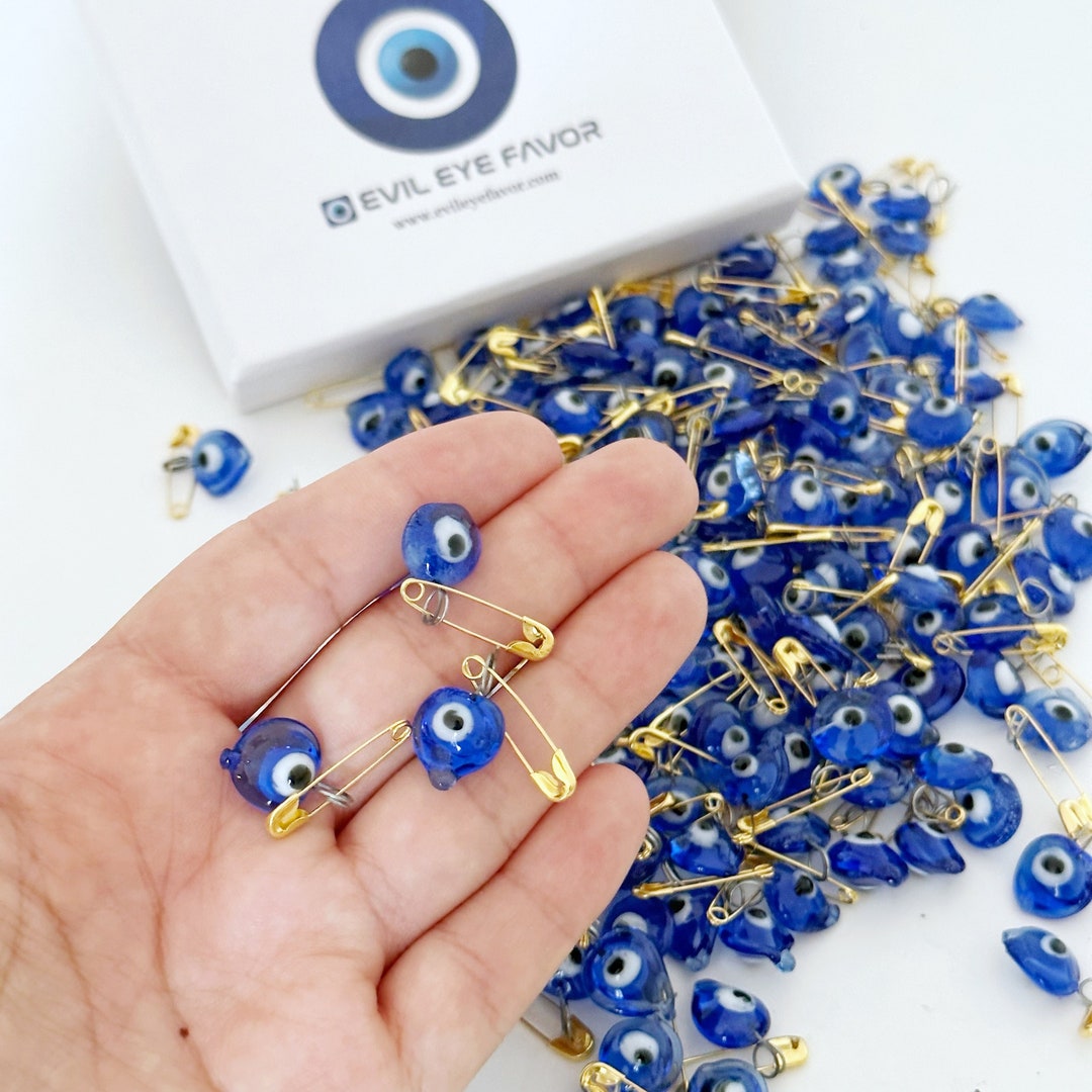 Glass Evil Eye Safety Pin, Baby Shower Gift, Evil Eye Wedding Favor ...