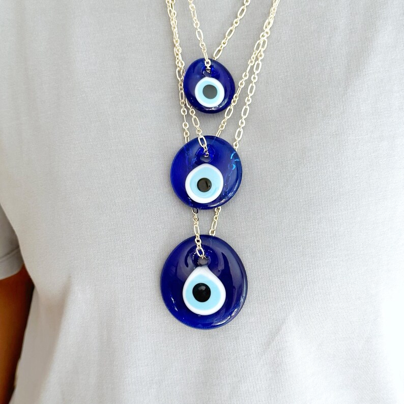 Turkish Nazar Amulet Glass Evil Eye Necklace on a Gold Chain, Big Evil ...