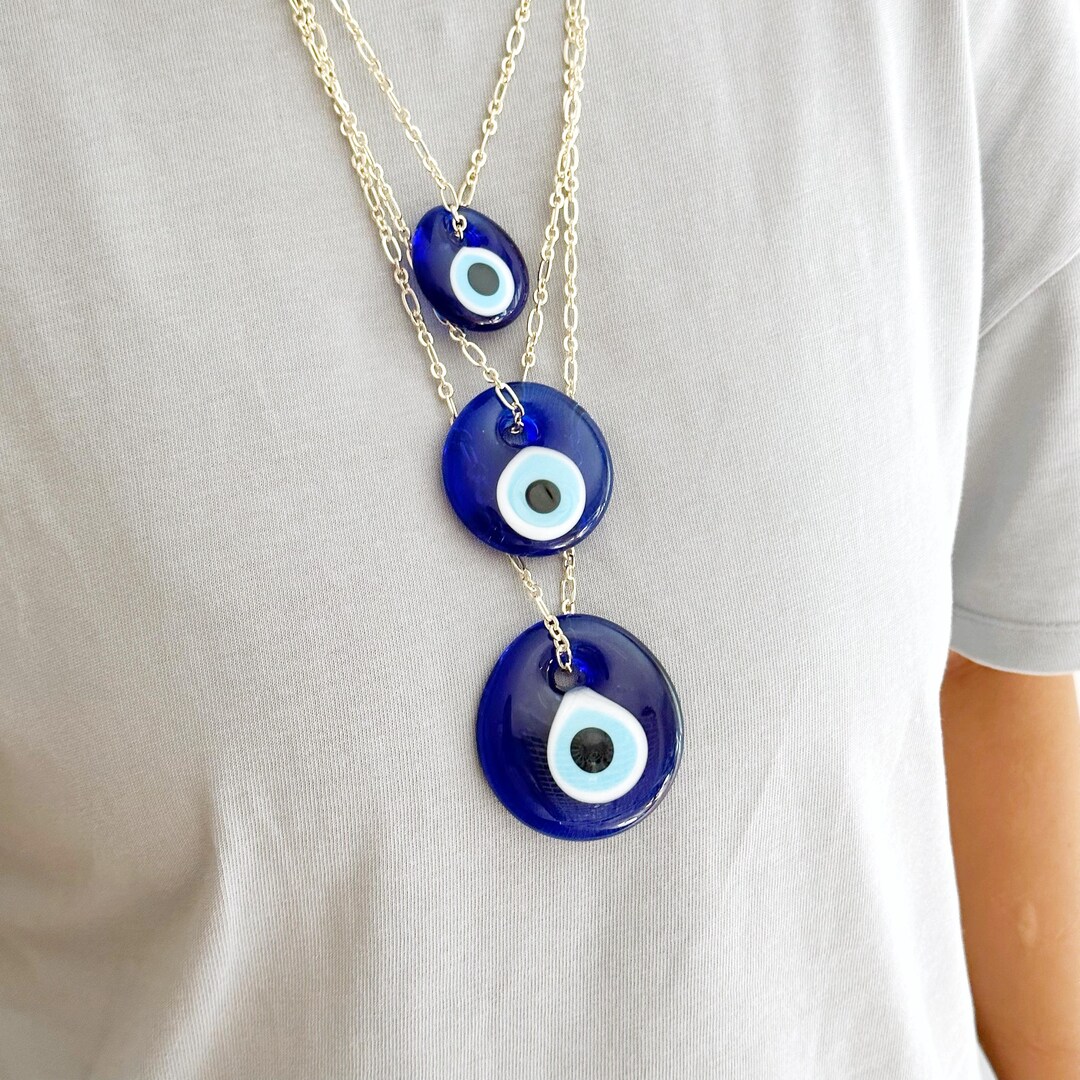 Turkish Nazar Amulet Glass Evil Eye Necklace on a Gold Chain, Big Evil ...