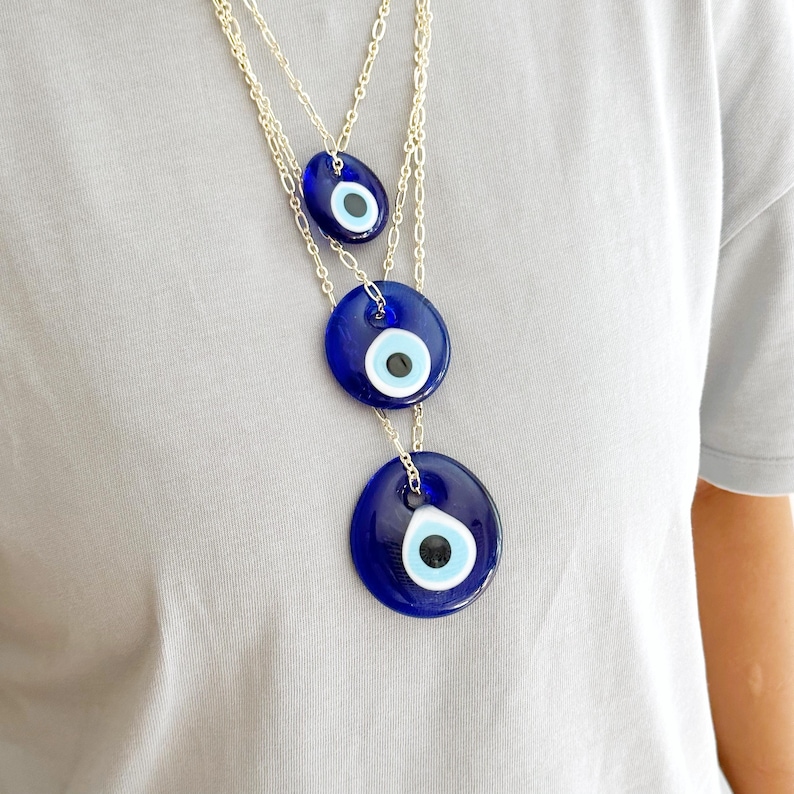 Turkish Nazar Amulet Glass Evil Eye Necklace on a Gold Chain, Big Evil ...