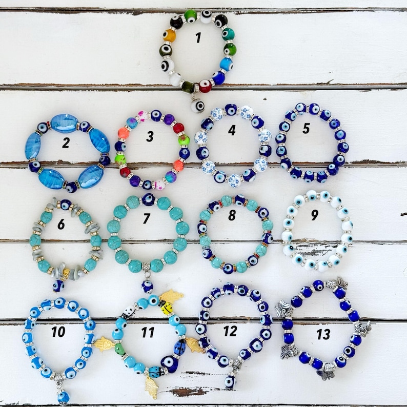 Handmade Evil Eye Bracelet, Stretchy Glass Bead Bracelet, Evil Eye ...