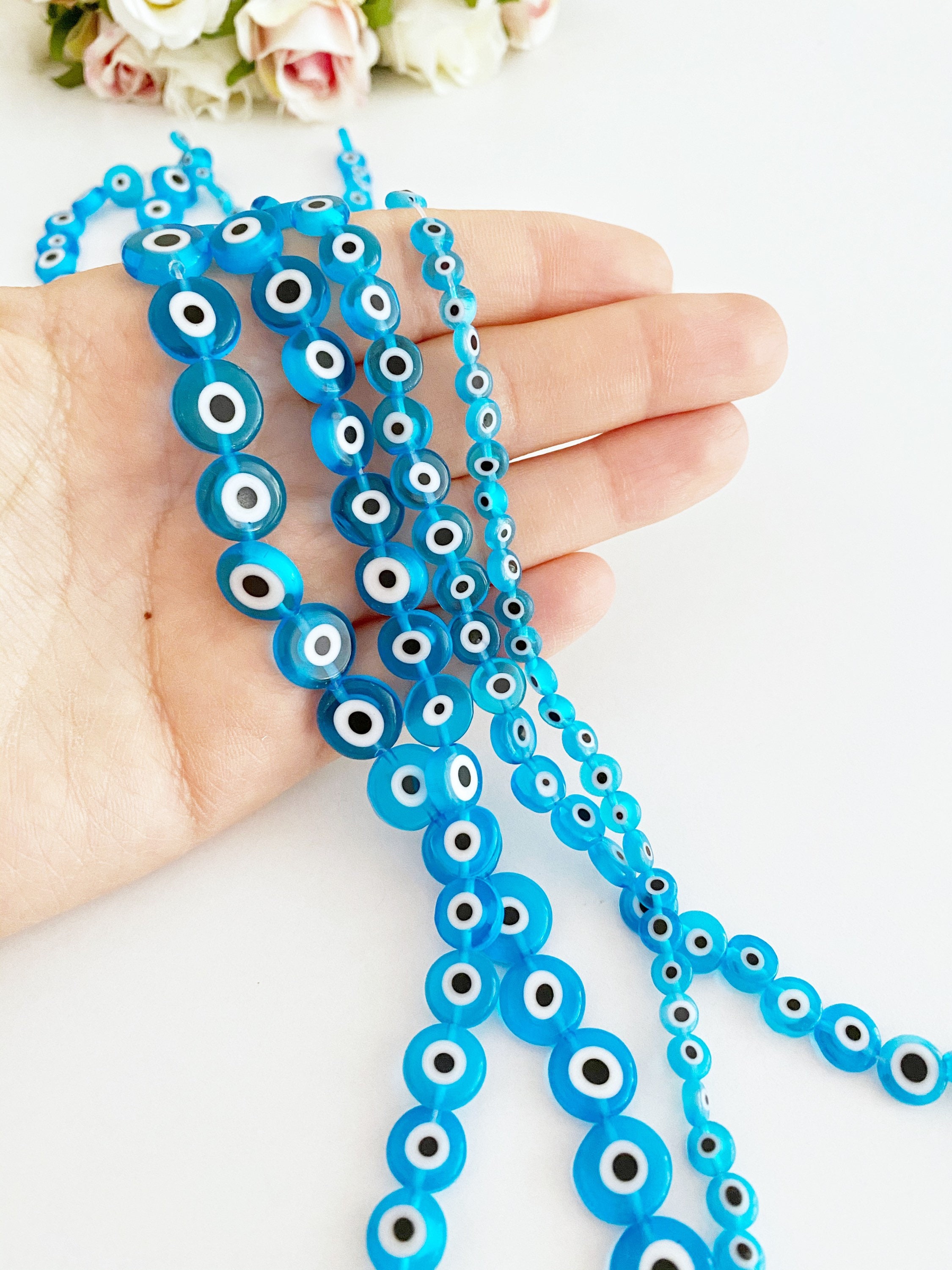 Evil Eye Beads 6mm to 12mm Glass Beads Flat Round Beads | Etsy