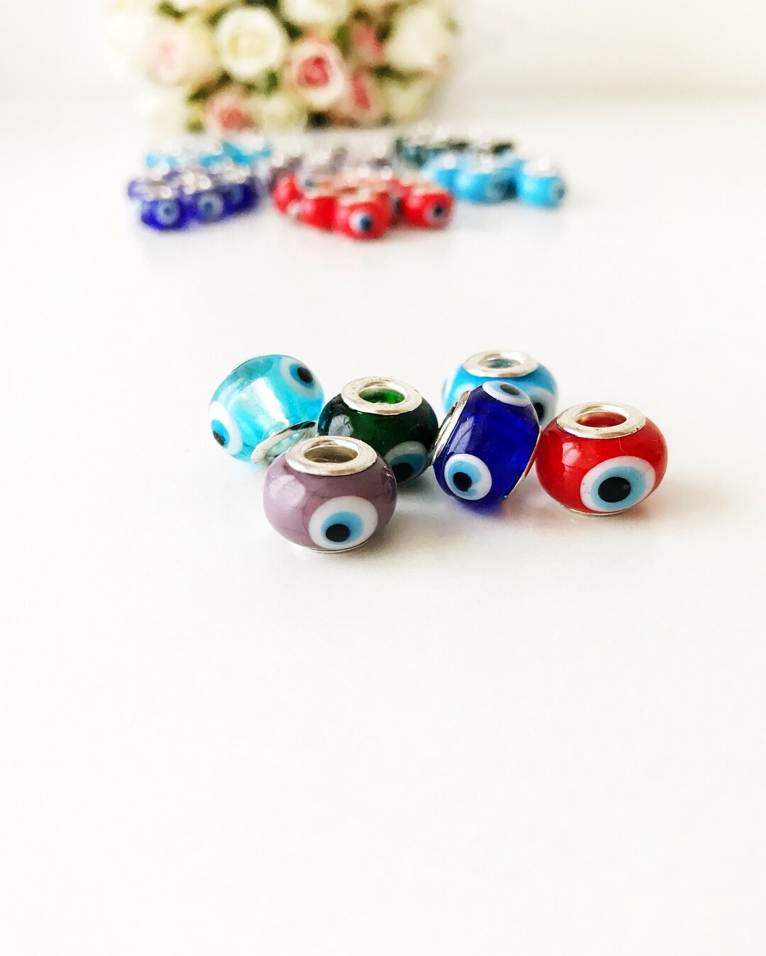 Set of 3 Evil Eye Charms, Murano Glass Charms for Pandora Bracelets ...