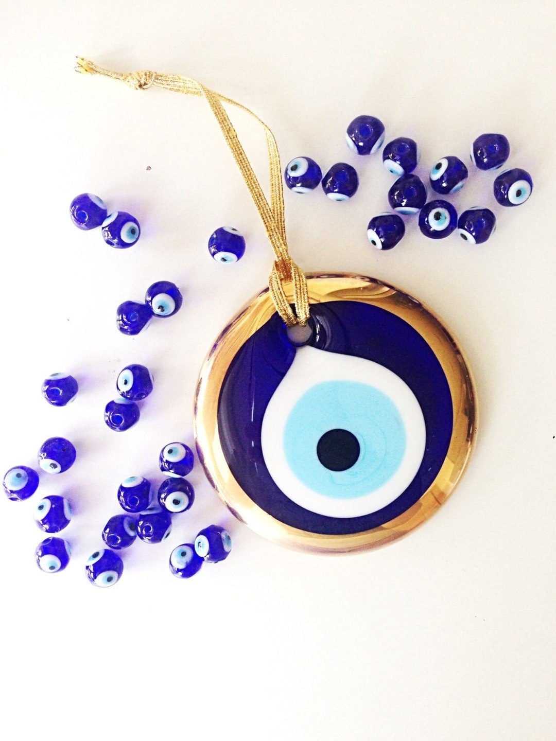 Large Gold Evil Eye Bead Wall Hanging, 7cm Turkish Evil Eye Charm for ...