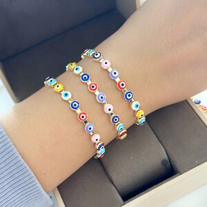 Rainbow Evil Eye Bracelet Gold Link Chain Bracelet Lucky - Etsy