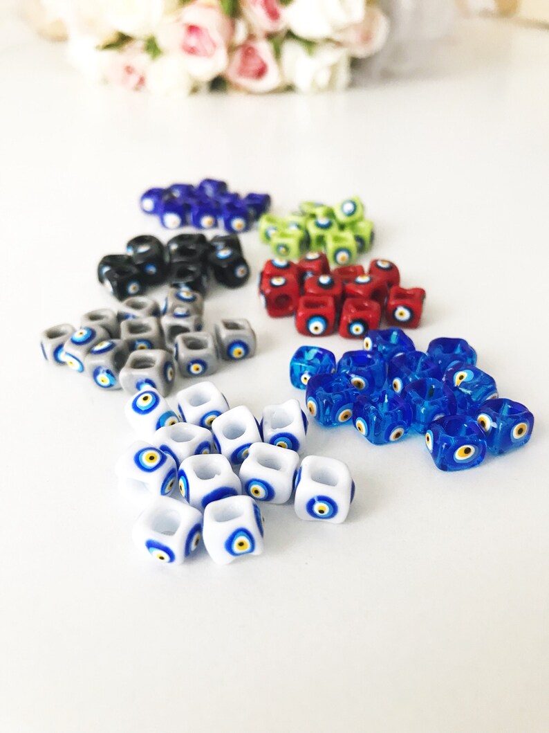 Evil Eye Charm Blue Glass Evil Eye Beads Cube Evil Eye - Etsy