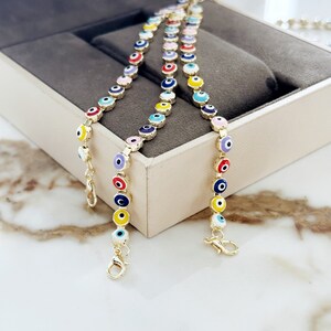 Rainbow Evil Eye Bracelet Gold Link Chain Bracelet Lucky - Etsy