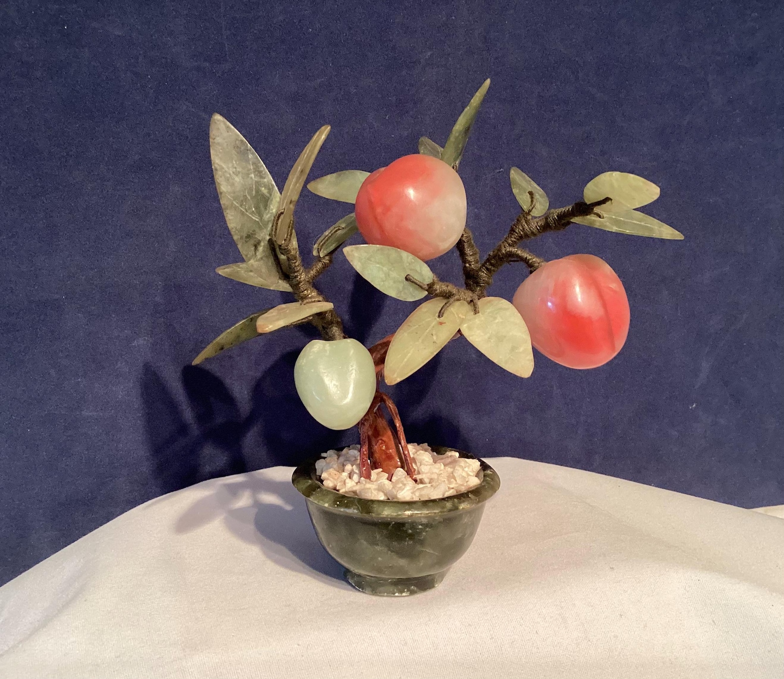 Vintage Chinese Hand Carved Jade Tree With Three Gemstone Plums in ...