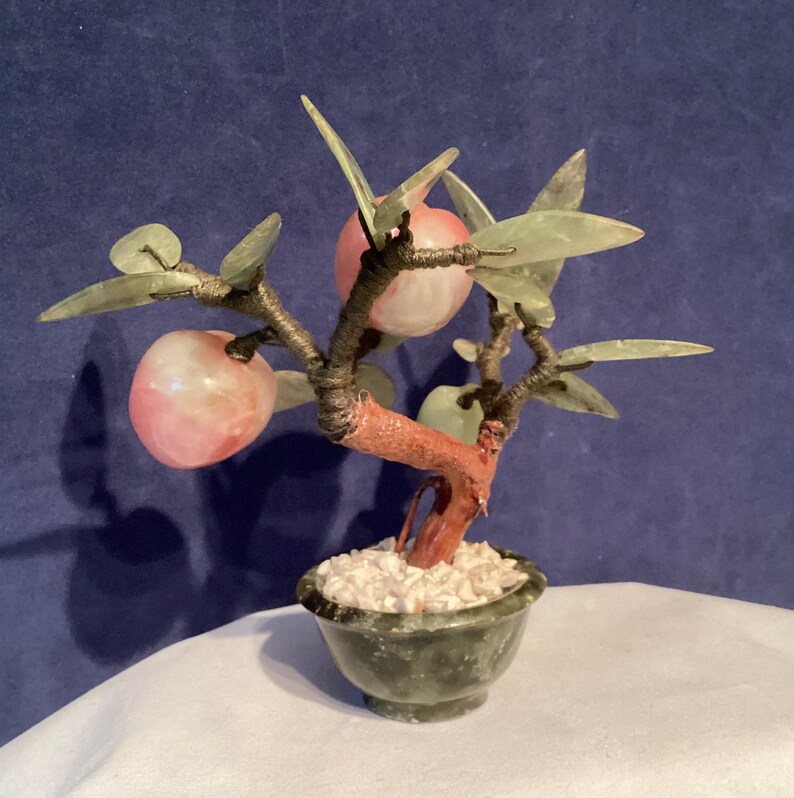 Vintage Chinese Hand Carved Jade Tree With Three Gemstone Plums in ...