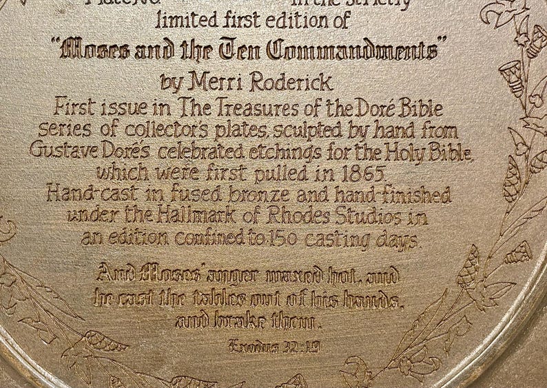 1986 Collector Plate “moses and the Ten Commandments” by Artist Merri ...