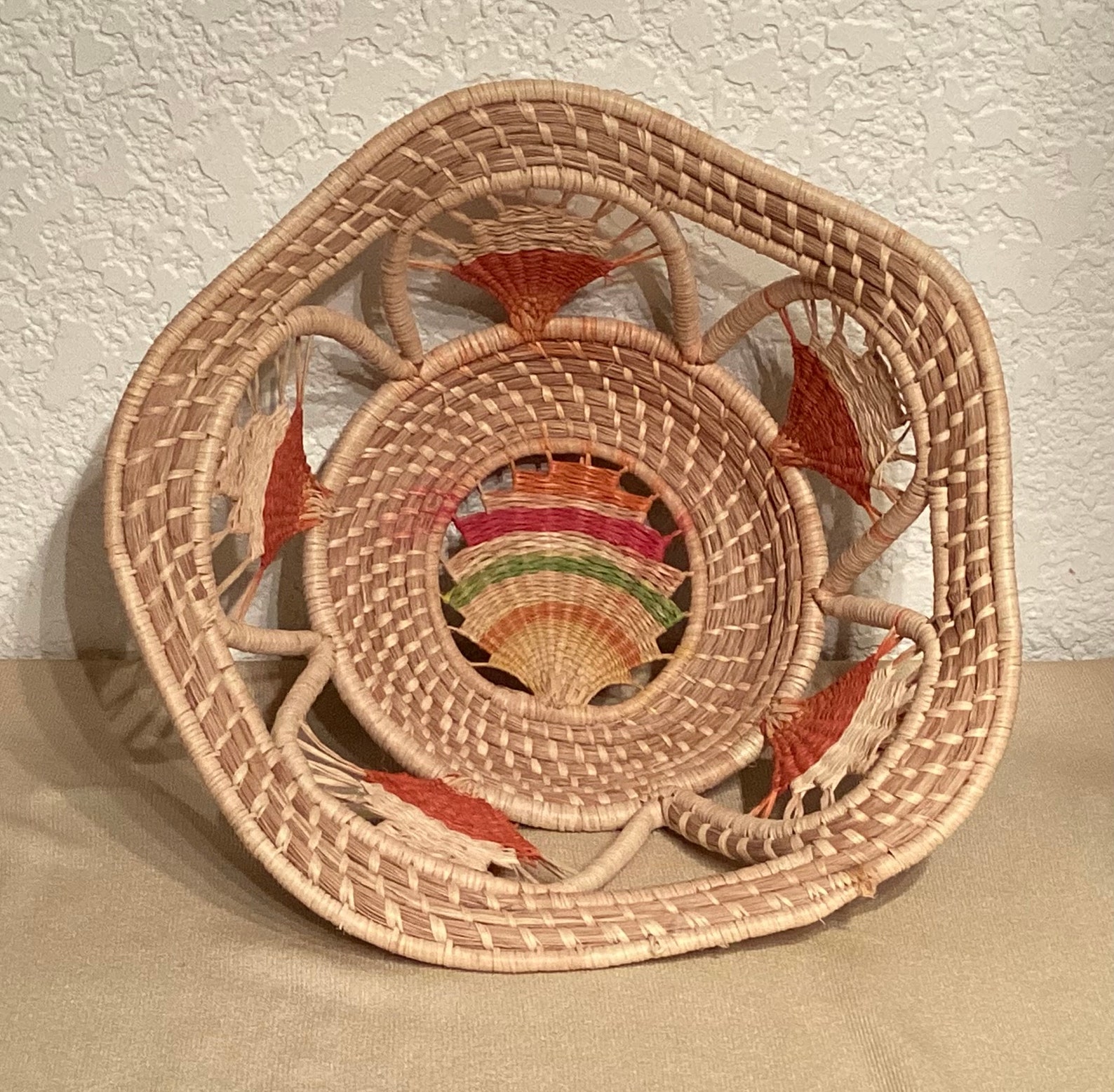 Hand Woven and Dyed Guatemalan Noel Pine Needle Basket With Scalloped ...