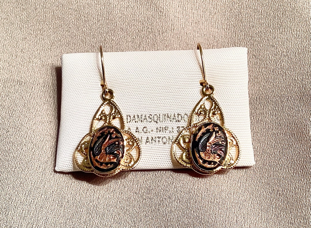 Vintage Damasquinado De Oro Spanish Gold Earrings, 18k & 24K Gold ...
