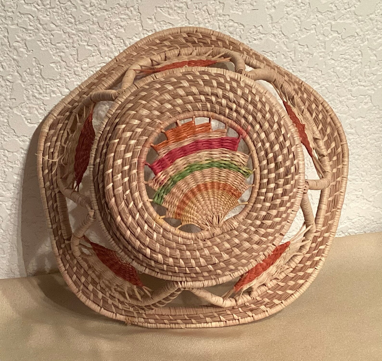 Hand Woven and Dyed Guatemalan Noel Pine Needle Basket With Scalloped ...