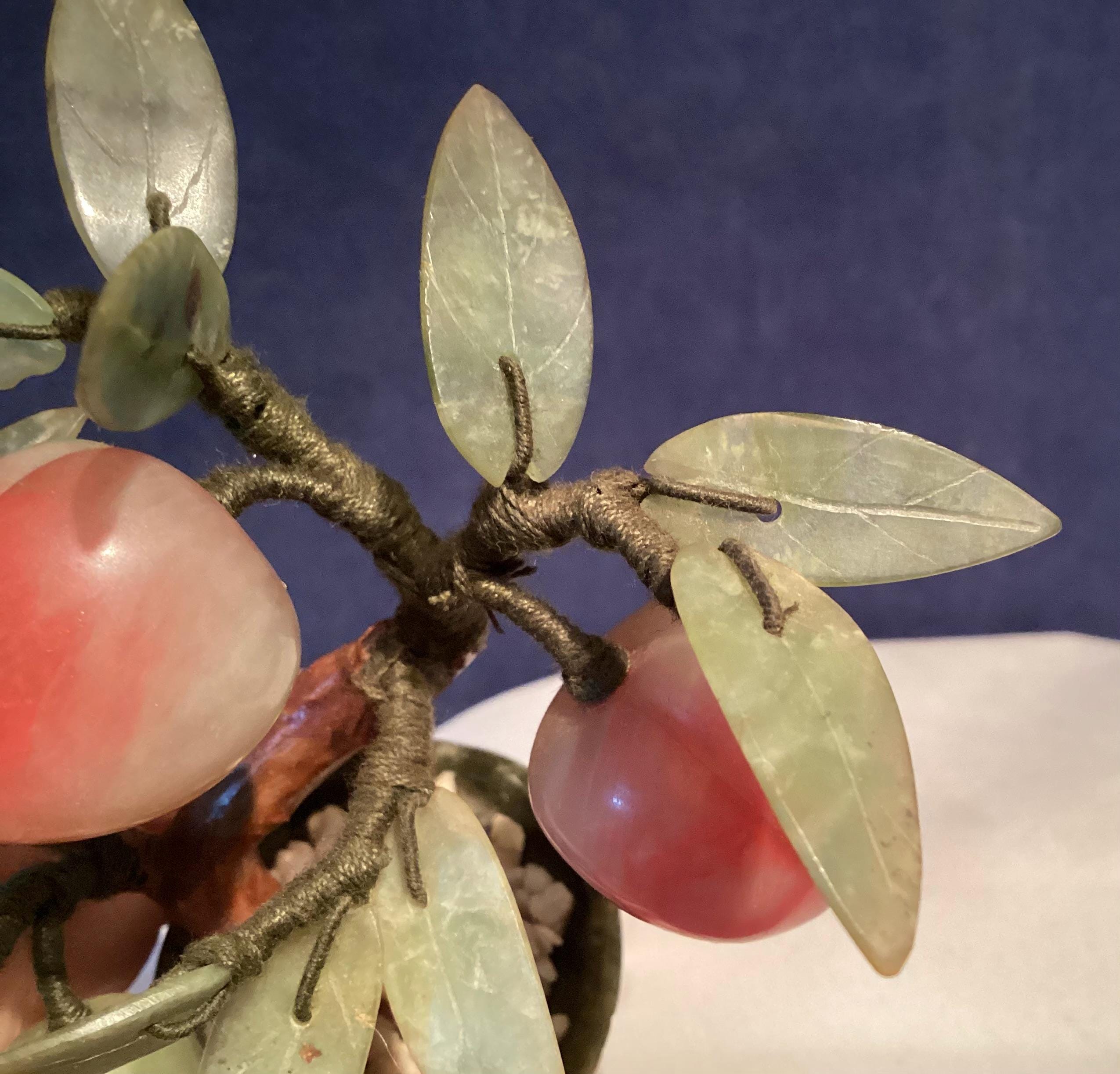 Vintage Chinese Hand Carved Jade Tree With Three Gemstone Plums in ...