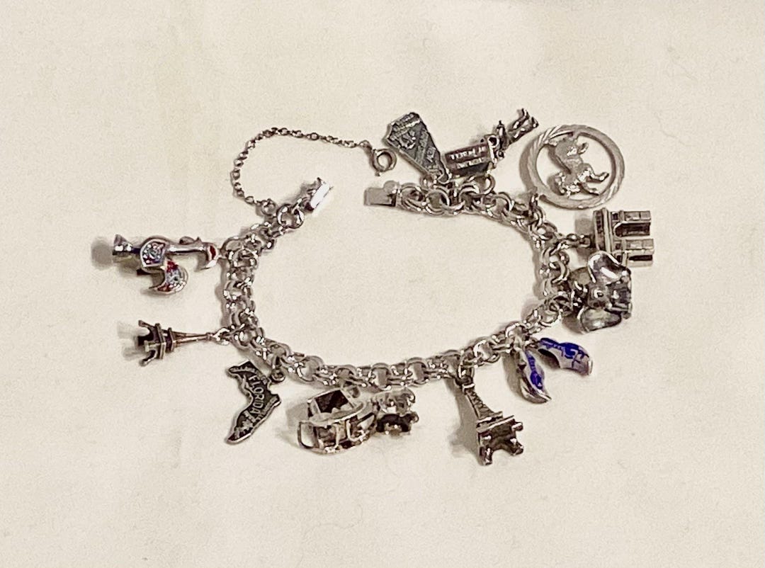 Vintage ELCO Double Link Sterling Charm Bracelet With 11 Charms and ...