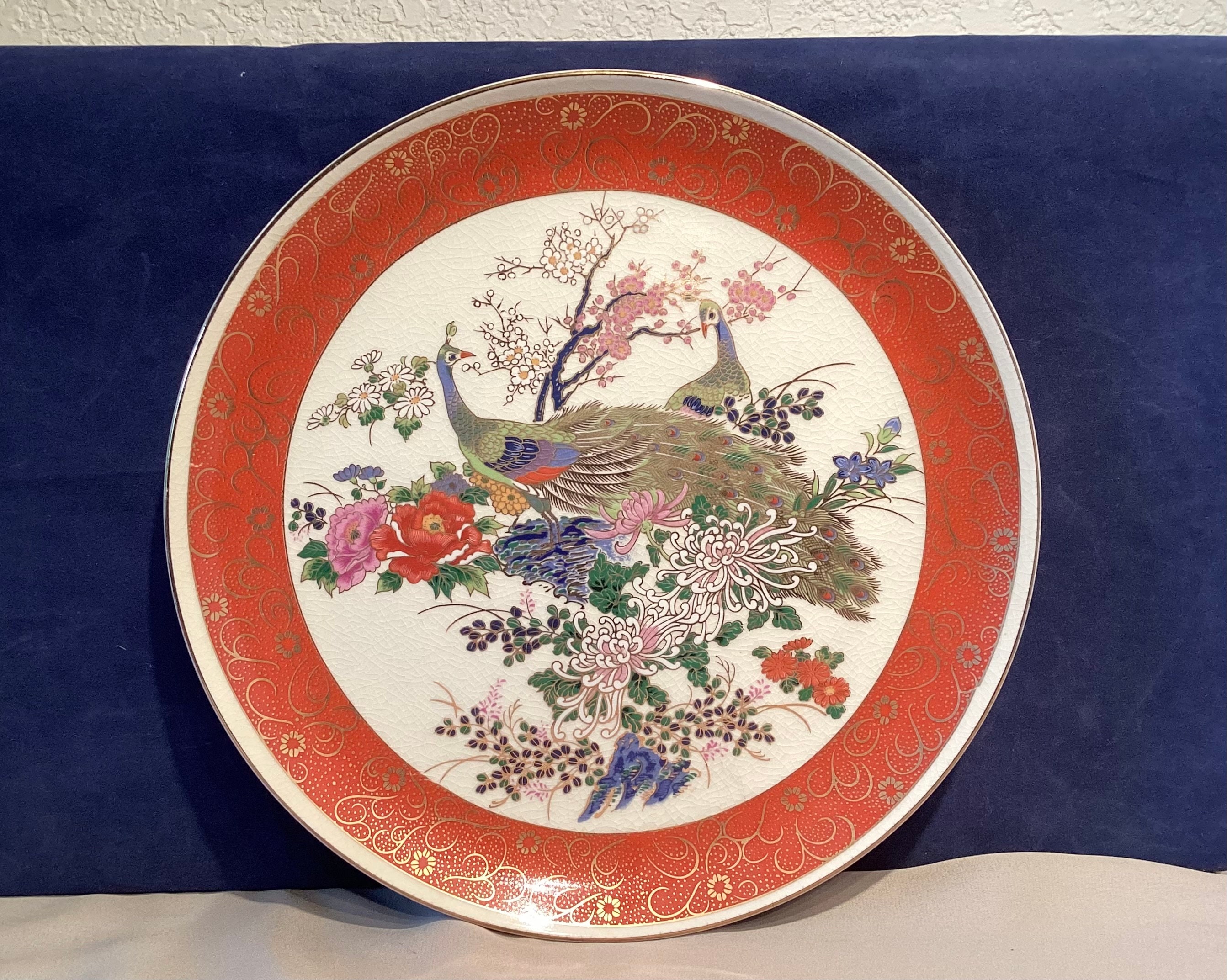 Vintage SATSUMA Japanese Decorative Plate W/ Peacocks & Cherry Blossoms ...