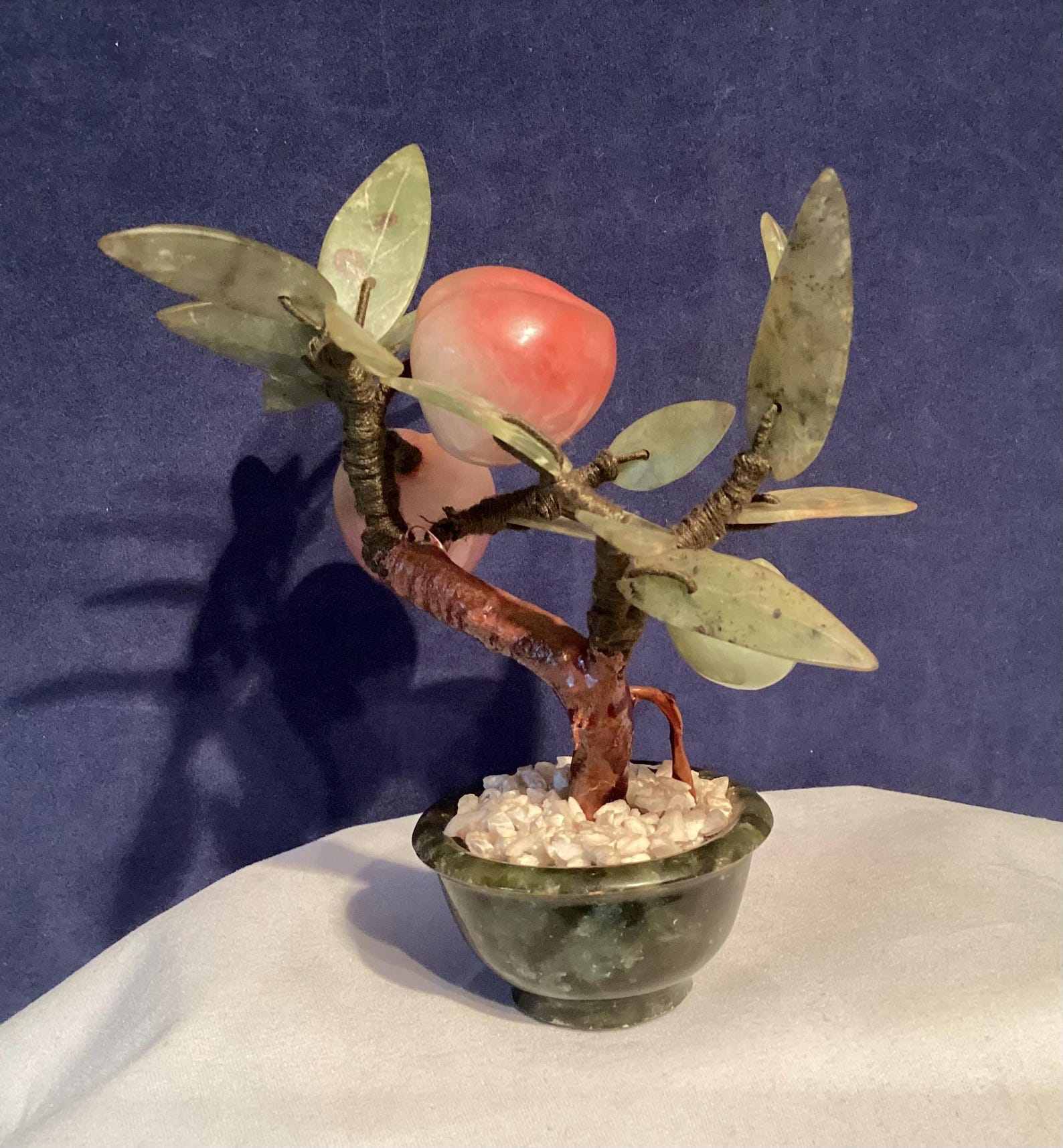 Vintage Chinese Hand Carved Jade Tree With Three Gemstone Plums in ...