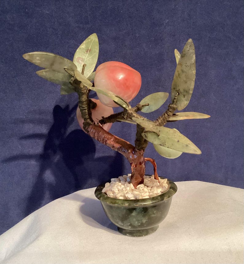Vintage Chinese Hand Carved Jade Tree With Three Gemstone Plums in ...