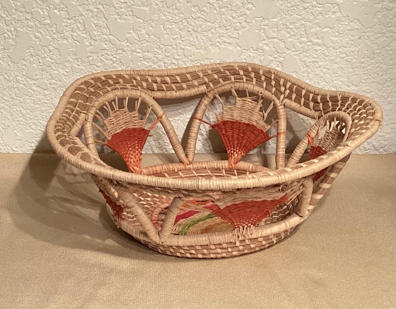 Hand Woven and Dyed Guatemalan Noel Pine Needle Basket With Scalloped ...