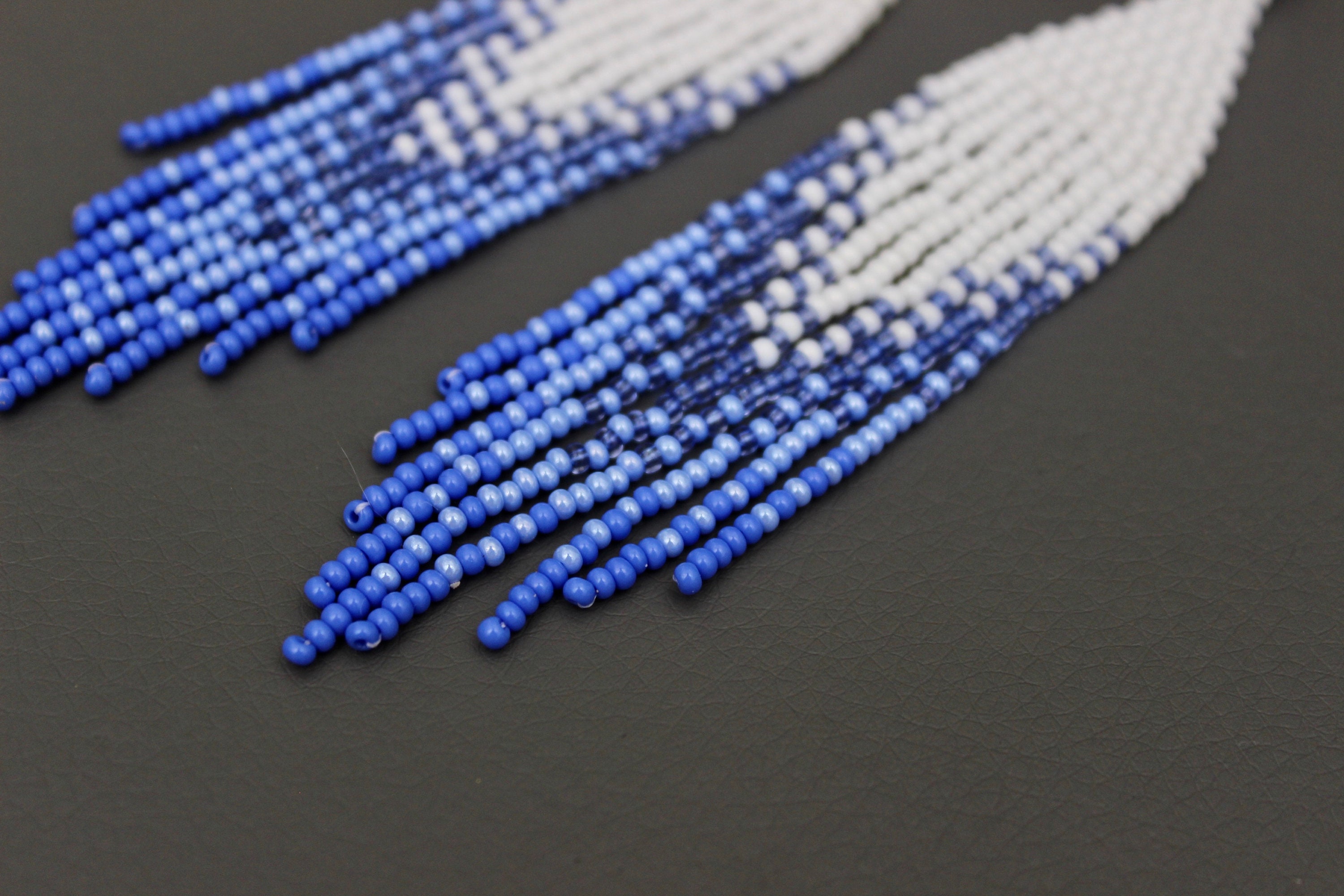 Blue Fringe Beaded Earrings Earrings for Women Seed Bead - Etsy