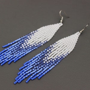 Blue Fringe Beaded Earrings Earrings for Women Seed Bead Jewelry Modern ...